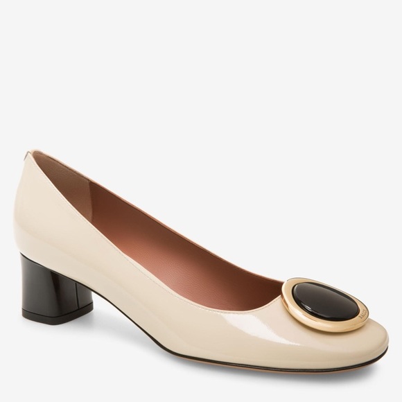 Bally | Shoes | Bally Offwhite Block Heel Shiny Leather Pumps | Poshmark